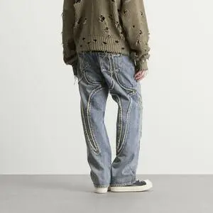 THUG CLUB Tribal Detailed Denim Jeans - Blue