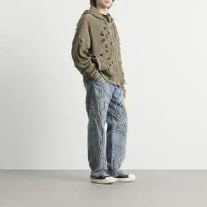 THUG CLUB Tribal Detailed Denim Jeans - Blue