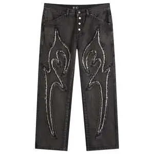 THUG CLUB Tribal Detail Denim Jeans - Black