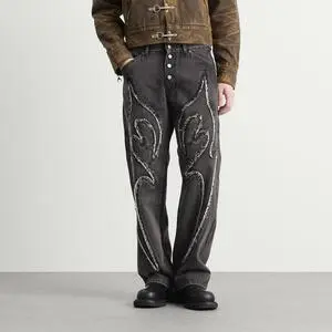 THUG CLUB Tribal Detail Denim Jeans - Black