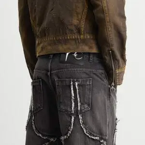THUG CLUB Tribal Detail Denim Jeans - Black