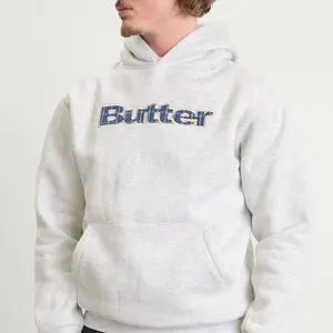 BUTTER GOODS Plaid Logo Applique Hoodie - Ash