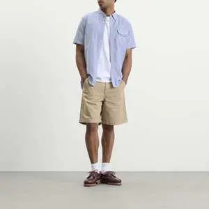 BEAMS Button Down Short Sleeve Oxford Shirt - Sax