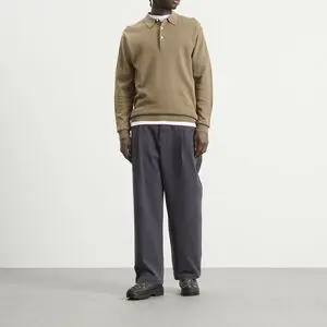 BEAMS 12g Knit Long Sleeve Polo - Mocha
