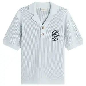 Drole De Monsieur Monogramme Open Weave Polo - Light Blue