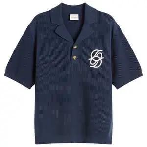Drole De Monsieur Monogramme Open Weave Polo - Navy