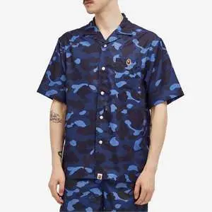 A BATHING APE Colour Camo One Point Vacation Shirt - Navy
