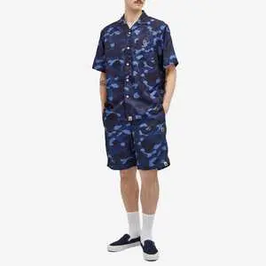 A BATHING APE Colour Camo One Point Vacation Shirt - Navy