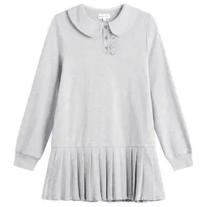 MY MUM MADE IT Polo Mini Long Sleeve Pleat Dress - Grey