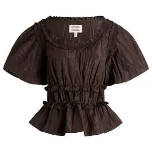 DAMSON MADDER Everly Ruffle Blouse Presented End - Choc