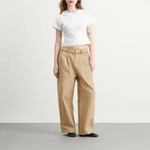 MY MUM MADE IT Pleat Cotton Wide-leg Trousers With Ruffle Trim