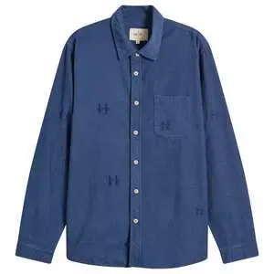 Folk Embroidery Direction Babycord Shirt - Soft Blue