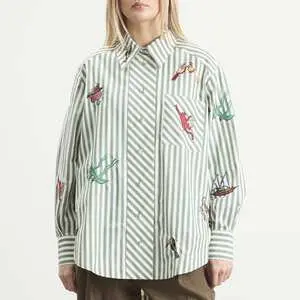 ALEMAIS Bisou Embroidered Striped Long Sleeve Shirt