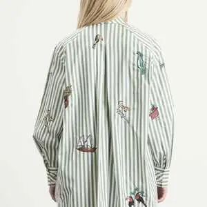 ALEMAIS Bisou Embroidered Striped Long Sleeve Shirt