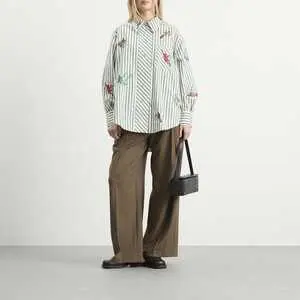 ALEMAIS Bisou Embroidered Striped Long Sleeve Shirt