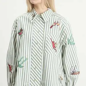 ALEMAIS Bisou Embroidered Striped Long Sleeve Shirt