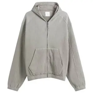 ROA Bee Sun Faded Organic Waffle Zip Up Hoodie - Grey