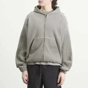 ROA Bee Sun Faded Organic Waffle Zip Up Hoodie - Grey