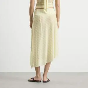 HOUSE OF SUNNY Asymmetric Striped Mesh Midi Skirt