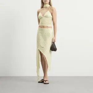HOUSE OF SUNNY Asymmetric Striped Mesh Midi Skirt
