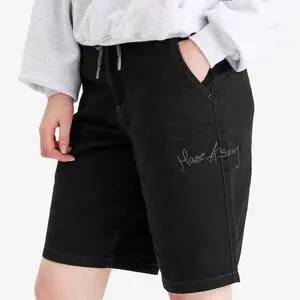 HOUSE OF SUNNY Oversized Denim Shorts With Drawstring Waist - Black