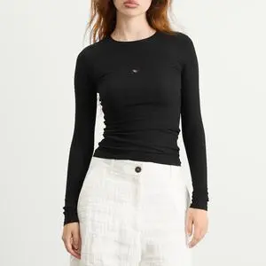 BASERANGE Heart Cut-out Long Sleeve Ribbed T-shirt