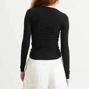 BASERANGE Heart Cut-out Long Sleeve Ribbed T-shirt