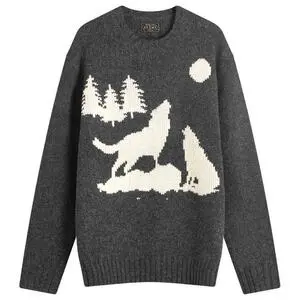 BEAMS Intarsia Wolf Jumper - Charcoal