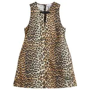 GANNI Duchesse Nylon Mini Dress - Leopard