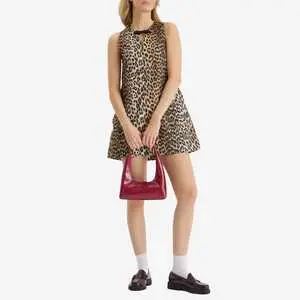GANNI Duchesse Nylon Mini Dress With Print And Bow Detail