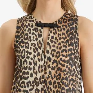 GANNI Duchesse Nylon Mini Dress With Print And Bow Detail