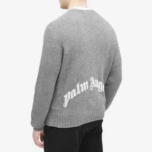 Palm Angels Curved Logo Melange Crew Knit