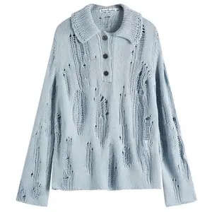 Acne Studios Kummer Natural Cord Mouline Polo Neck Jumper - Light Blue