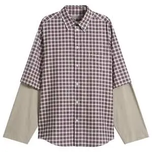 Balenciaga Check Poplin Double Layer Shirt - Red/navy
