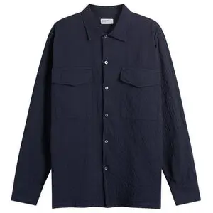 Universal Works Arten Seersucker Attendant Overshirt - Navy