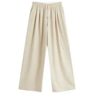 ST. AGNI Pinstripe Wool Drawstring Trousers - Latte