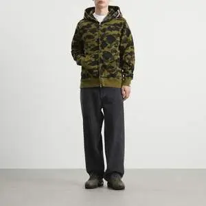 A BATHING APE 1st Camo Full Zip Shark Hoodie - Green