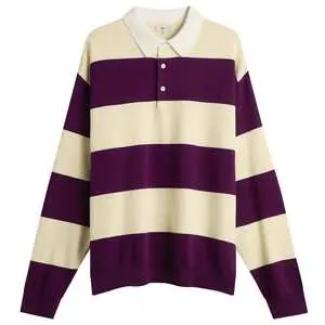 BEAMS 7 Gauge Stripe Knit Rugby Shirt - Purple
