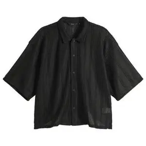 BEAMS Mesh Open Collar Shirt - Black