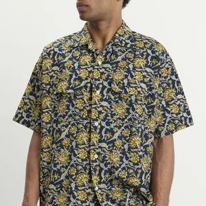 BEAMS Block Print Open Collar Shirt