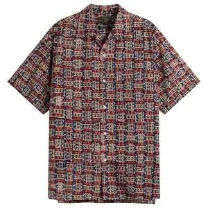 BEAMS Block Print Open Collar Shirt - Red