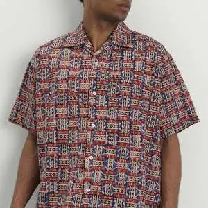 BEAMS Block Print Open Collar Shirt