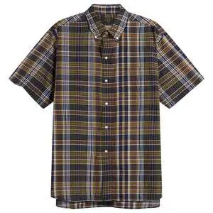 BEAMS Short Sleeve Button Down Madras Shirt - Brown