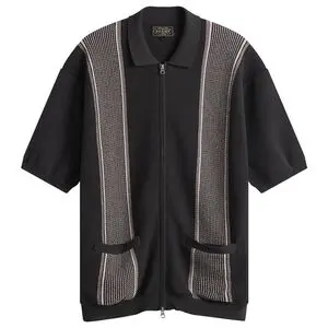 BEAMS Stripe Zip Knit Polo - Charcoal