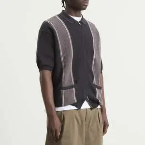 BEAMS Stripe Zip Knit Polo