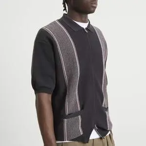 BEAMS Stripe Zip Knit Polo