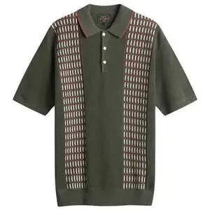 BEAMS Jacquard Stripe Knit Polo - Green