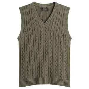 BEAMS Cable Knit Vest - Olive