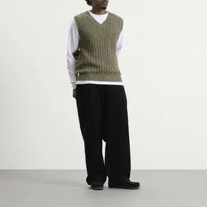 BEAMS Cable Knit Vest - Olive