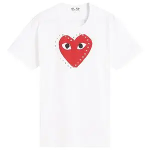Play Comme Des Garcon Studded Large Heart T-shirt - White/red